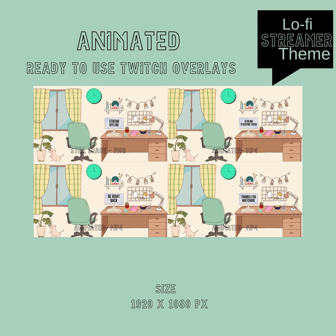 Twitch Animated Overlay, Lo Fi Streamer Stream Overlay Package, Be ...