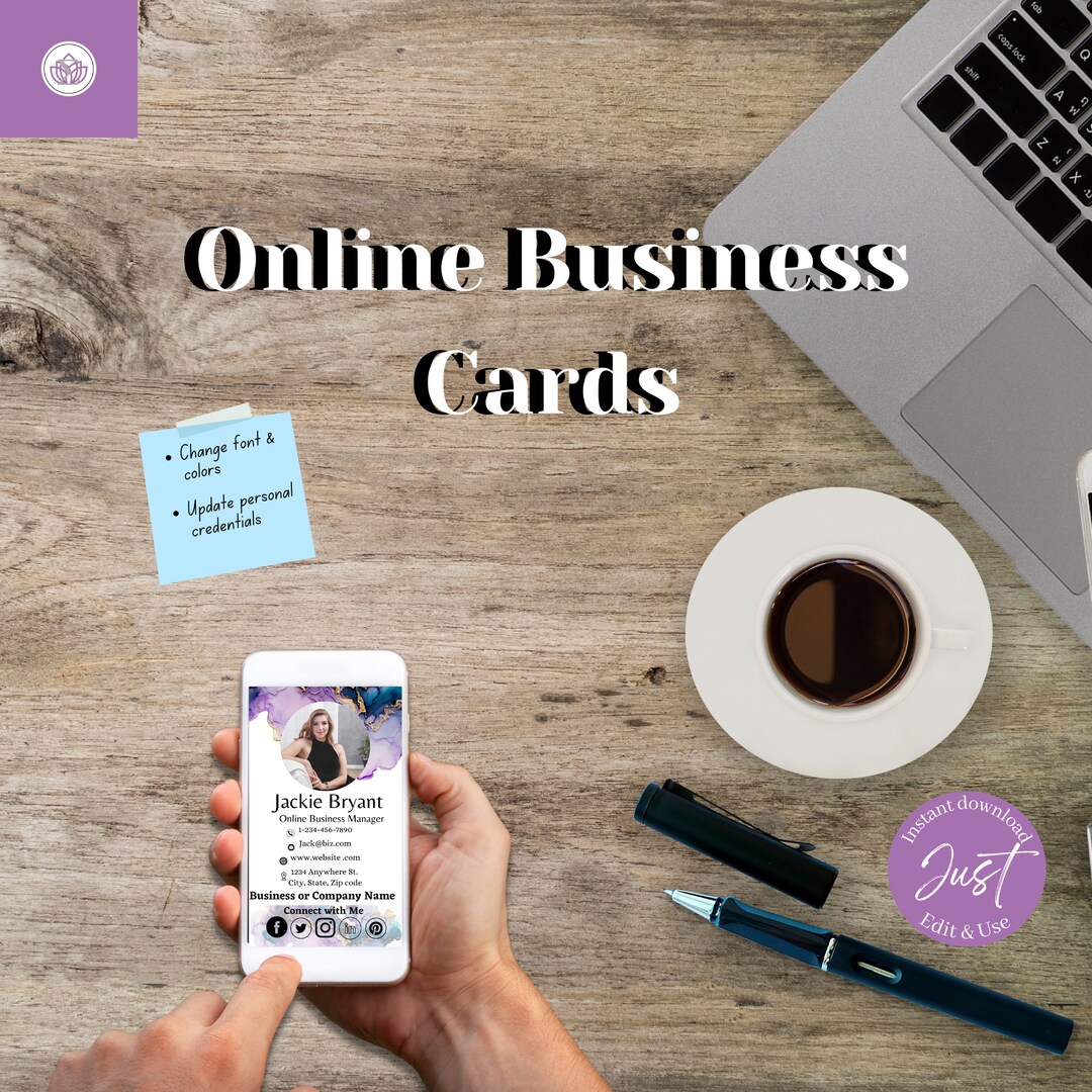 Digital Business Card Template Greyscale, DIY Logo Photo, Editable ...