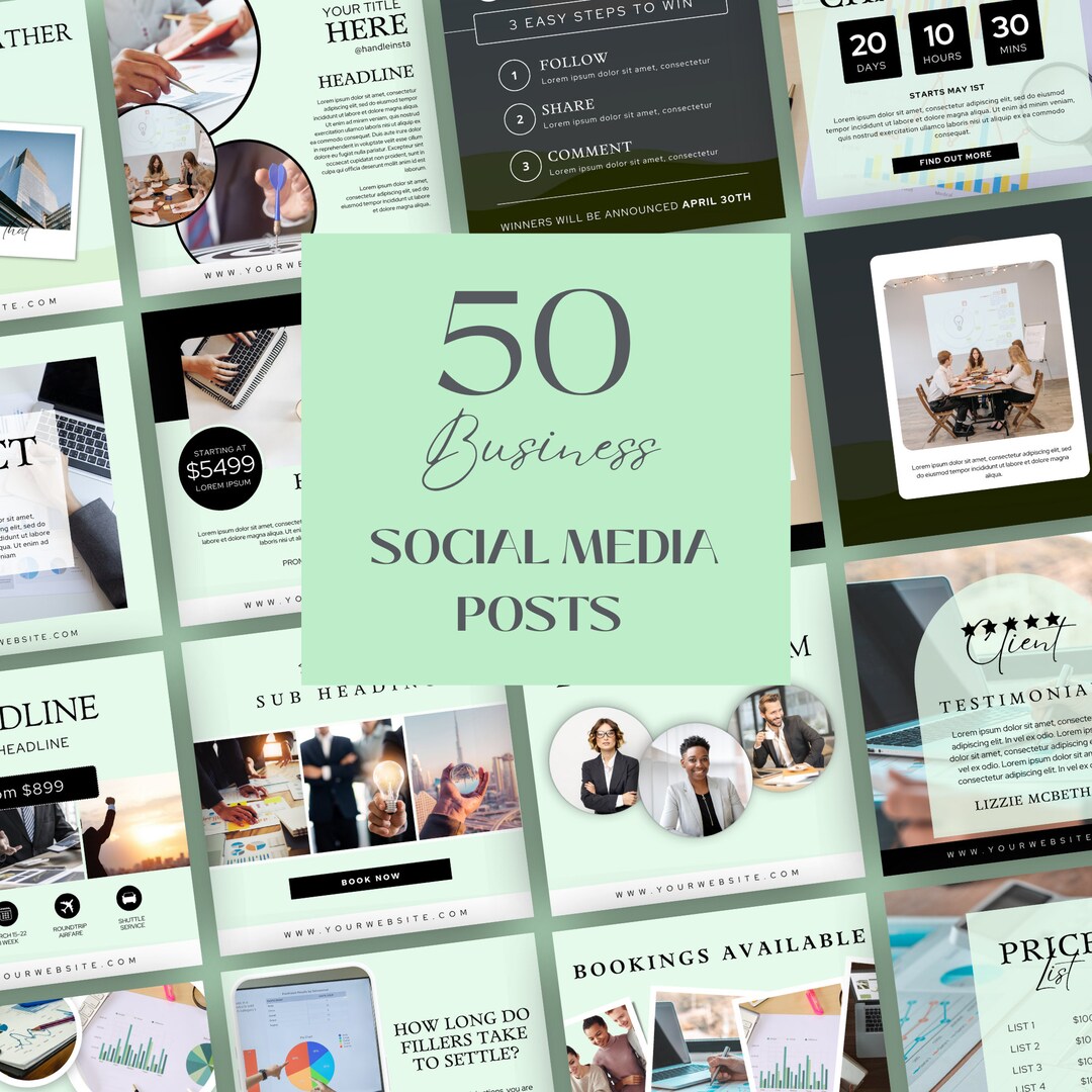 Mint Green Business Social Media Posts 50 Posts Modern Business Posts ...