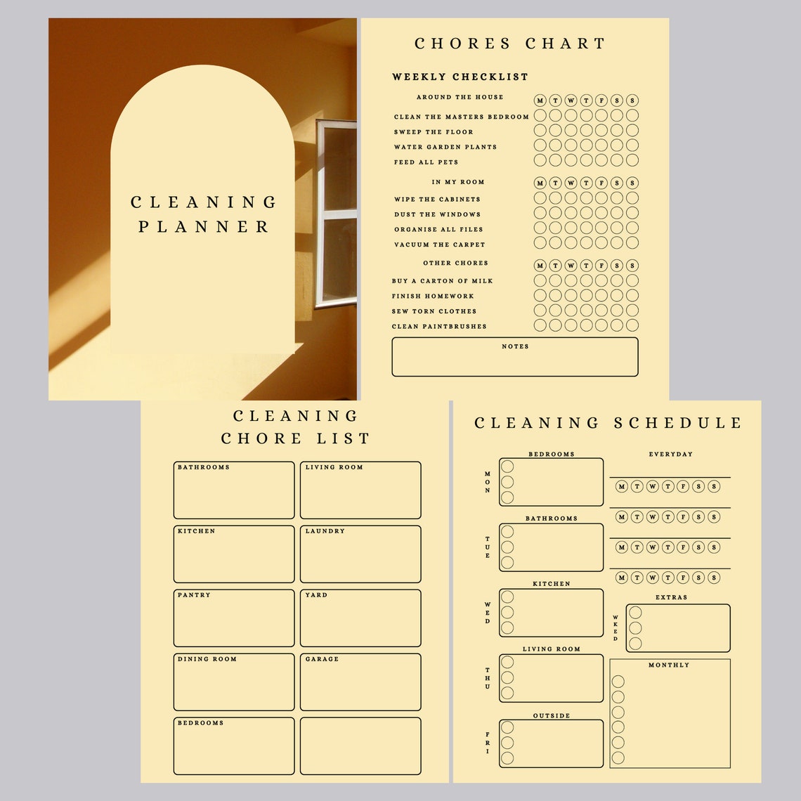 Printable Cleaning Template Weekly Monthly Daily Chore Charts ...