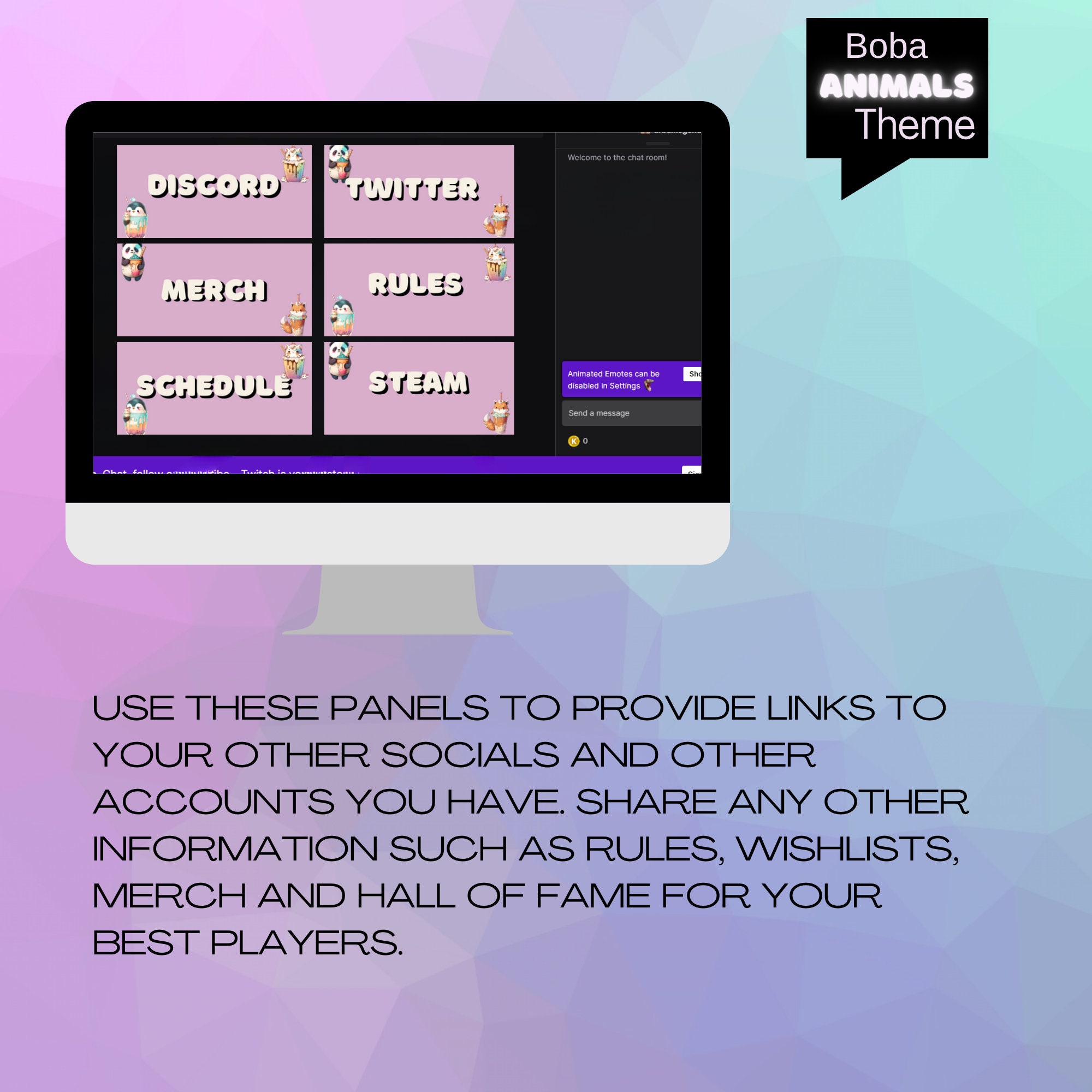 30 X Stream Panels Simple, Boba Pet Animals, Twitch Streamer Graphic ...