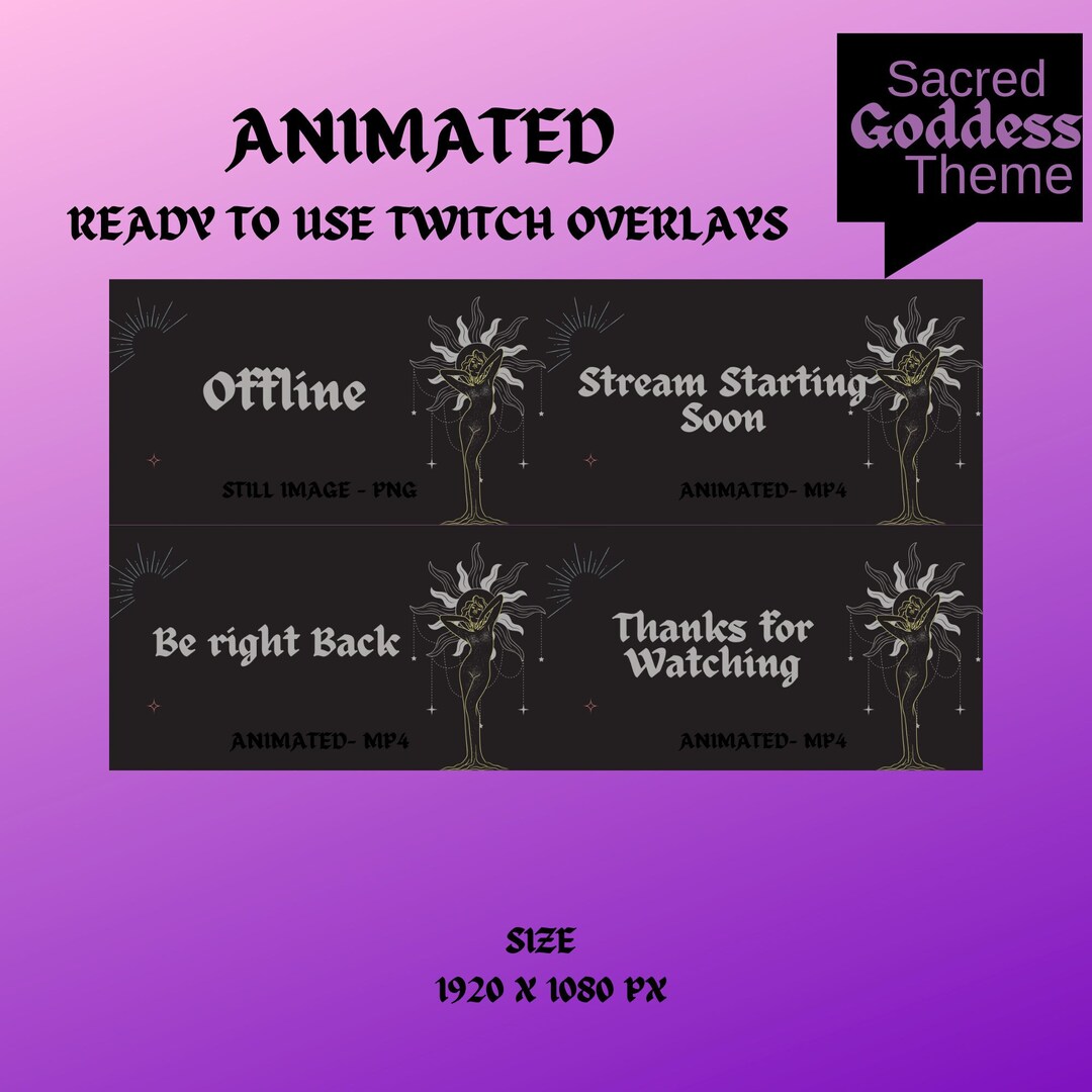 Animated Twitch Overlay| Sacred Goddess| Scene Streaming Bundle| Be Right Back, Offline Overlays ...