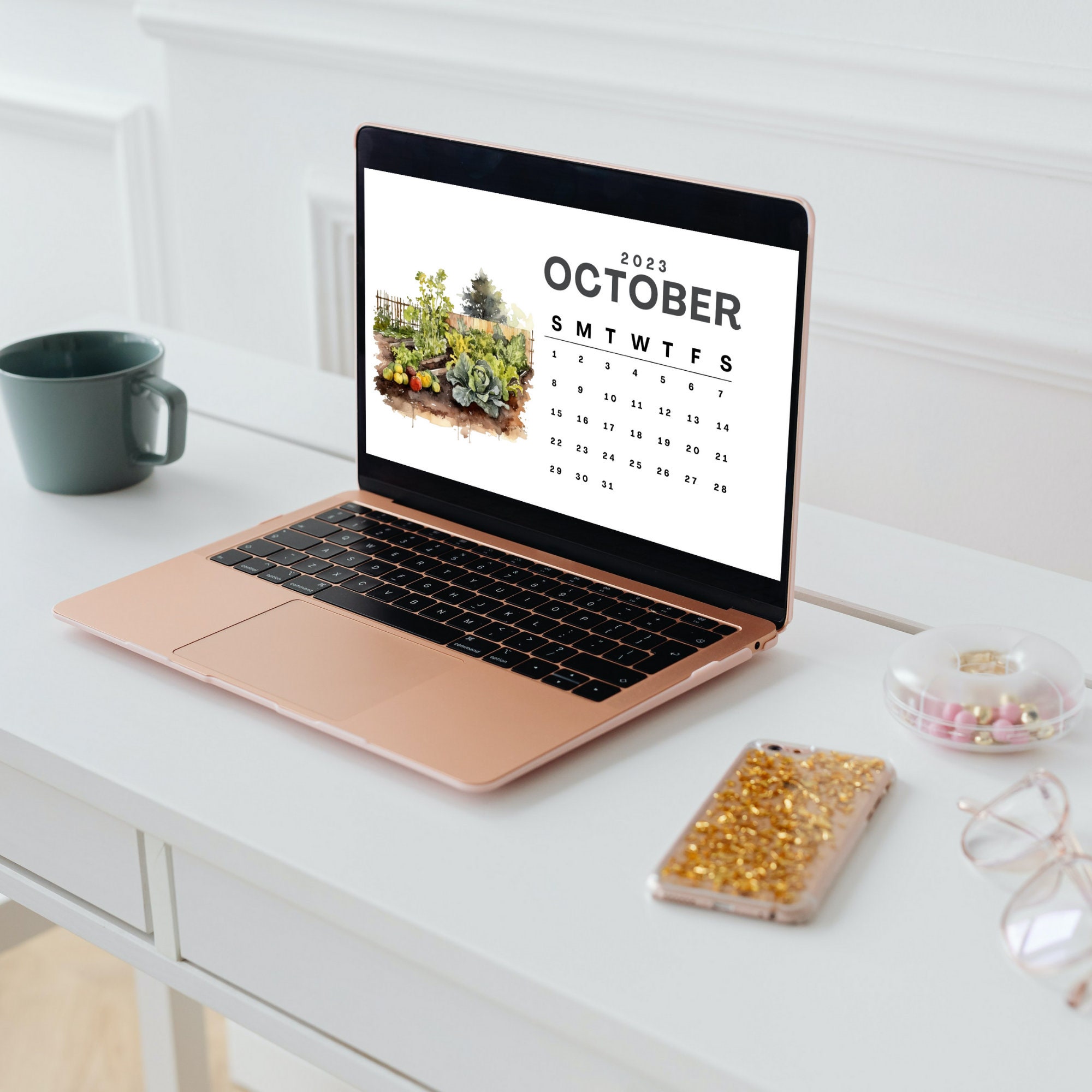 Desktop Calendar Wallpaper, Instant Download, Minimalist Digital ...