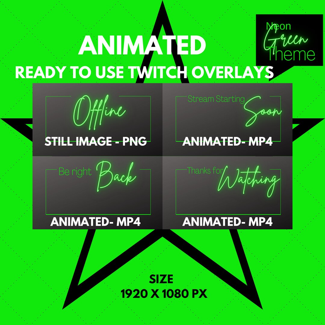 Animated Twitch Overlay Neon Green Scene Streaming Bundle| Be Right Back, Offline Thanks for ...