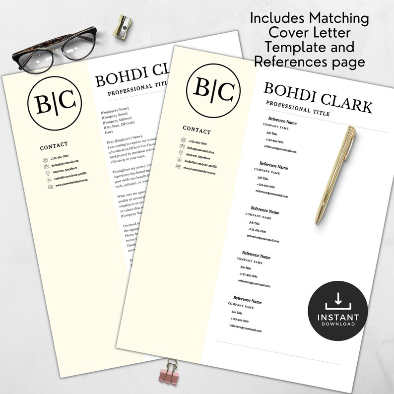 Resume Template With Monogram, Professional Resume Template, Clean ...