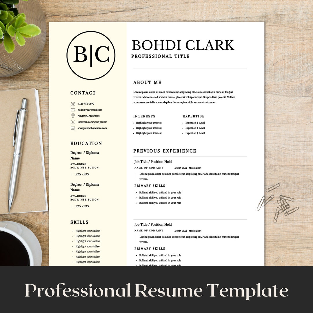 Resume Template With Monogram, Professional Resume Template, Clean ...