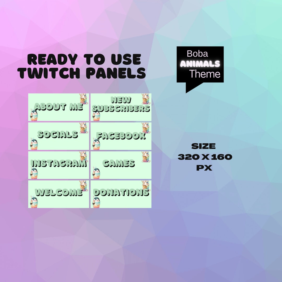 30 X Stream Panels Simple, Boba Pet Animals, Twitch Streamer Graphic ...