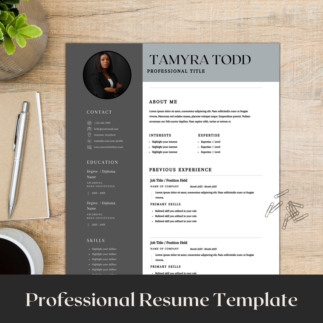 Resume Template With Monogram, Professional Resume Template, Clean ...