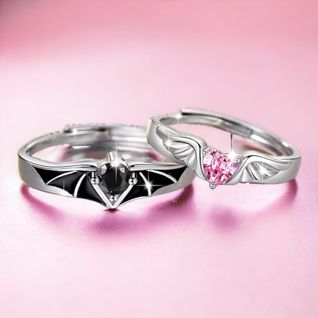 Angel and Devil Matching Ring Set Sterling Silver Couple - Etsy
