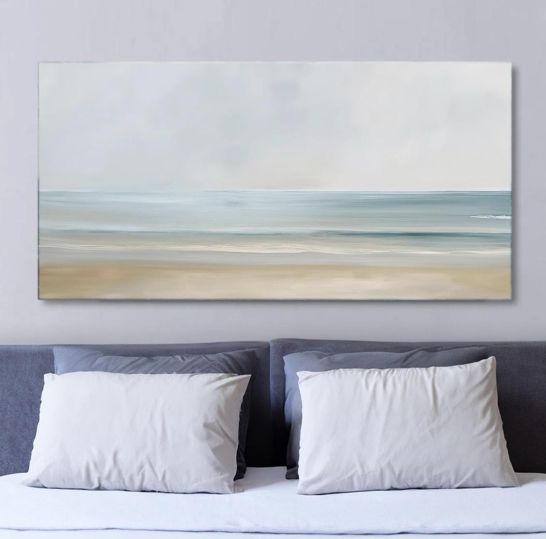 Neutral Ocean Canvas Wall Art, Seascape Framed Canvas Wall Art, Long ...