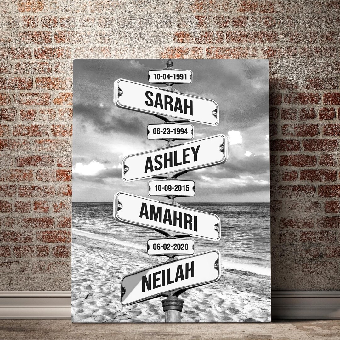 Personalized Family Names Mother's Day Beach Street Sign Premium Canvas ...