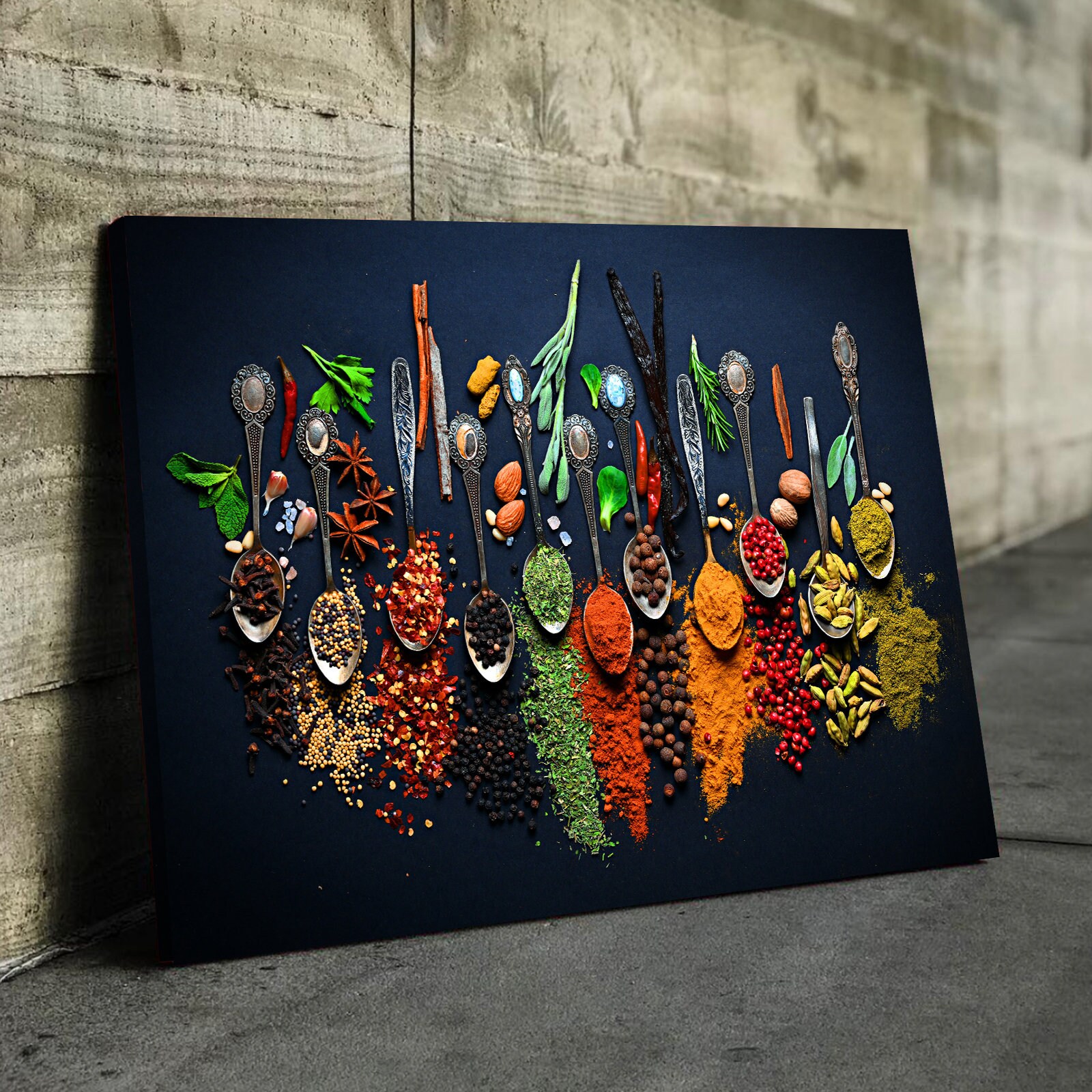 Herbs Spices Blue Kitchen Wall Art | Kitchen Canvas Wall Art | Kitchen ...
