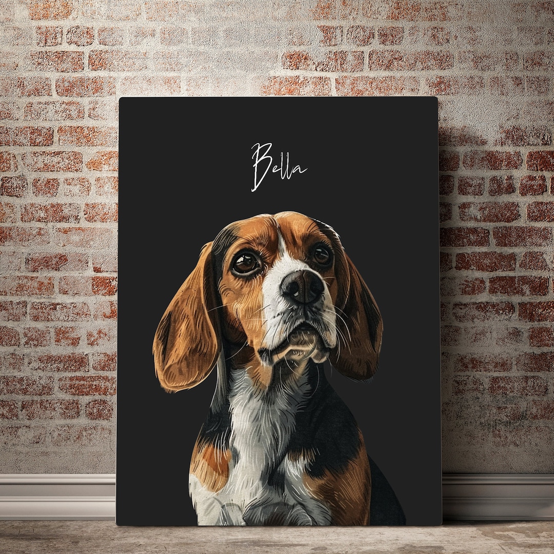 Personalized Pet Portrait Canvas Print, Pet Portrait Art, Pet Memorial ...