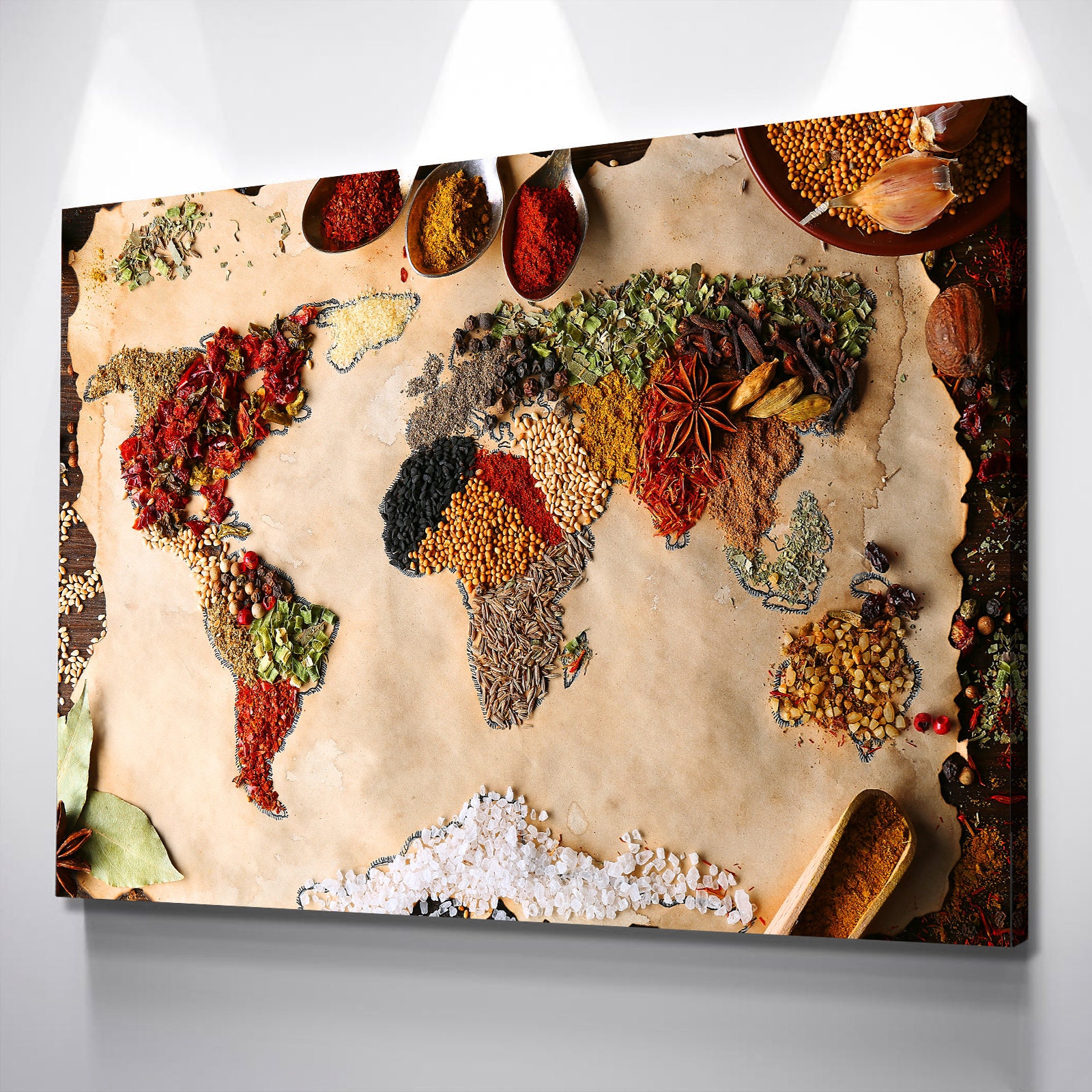 World Map of Spices Canvas Wall Art | Kitchen Wall Art | Kitchen Canvas ...