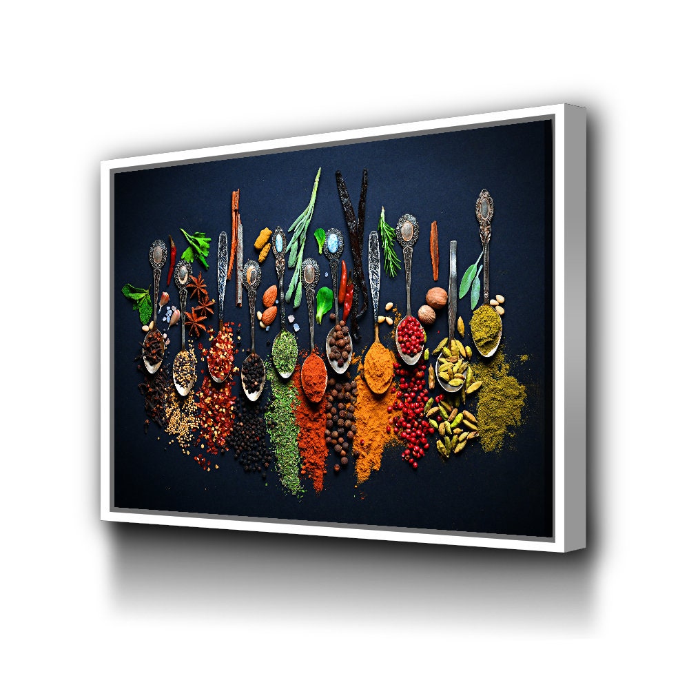 Herbs Spices Blue Kitchen Wall Art | Kitchen Canvas Wall Art | Kitchen ...