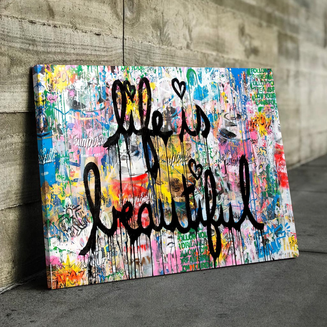 BANKSY LIFE is BEAUTIFUL Wall Art Banksy Canvas Wall Art Banksy Print ...