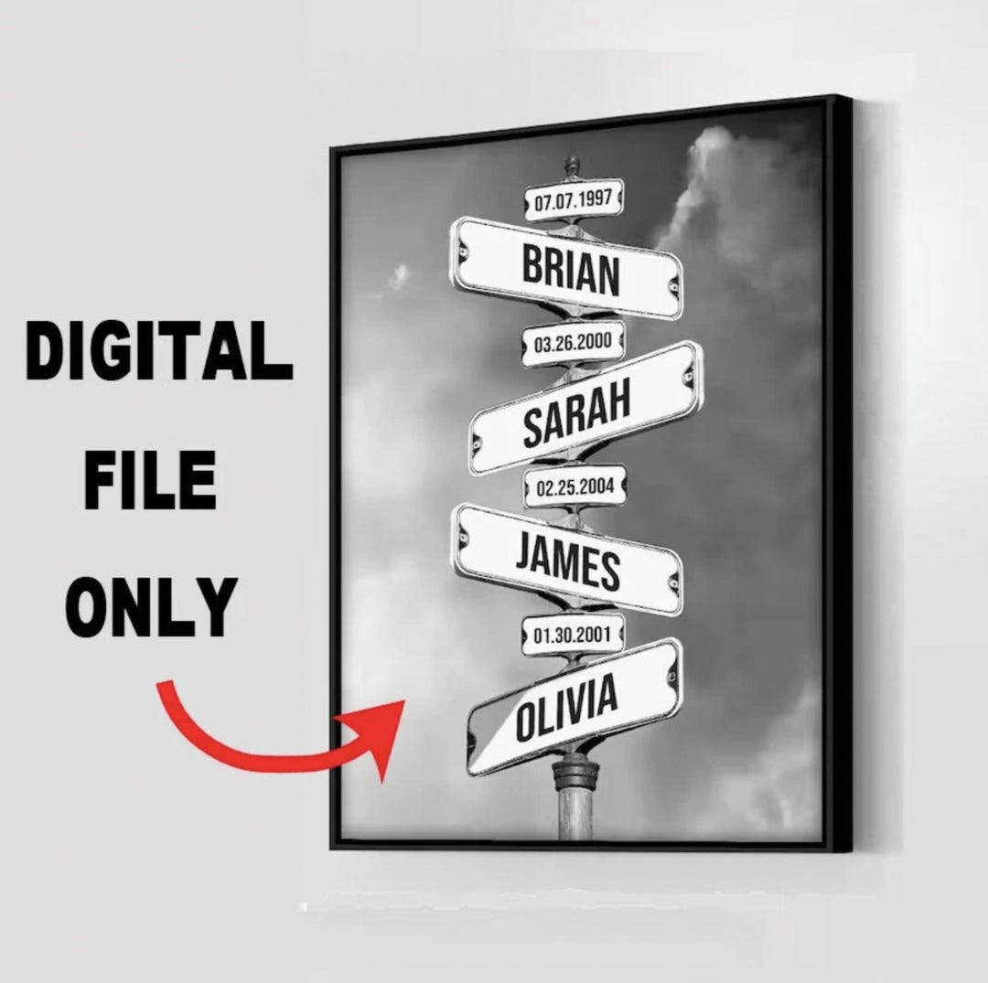 Digital File Only Personalized Family Names Street Sign Date of Birth ...