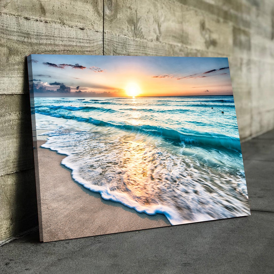 Sunset at the Ocean Canvas Beach Scenery Wall Art, Beach View, Sea ...