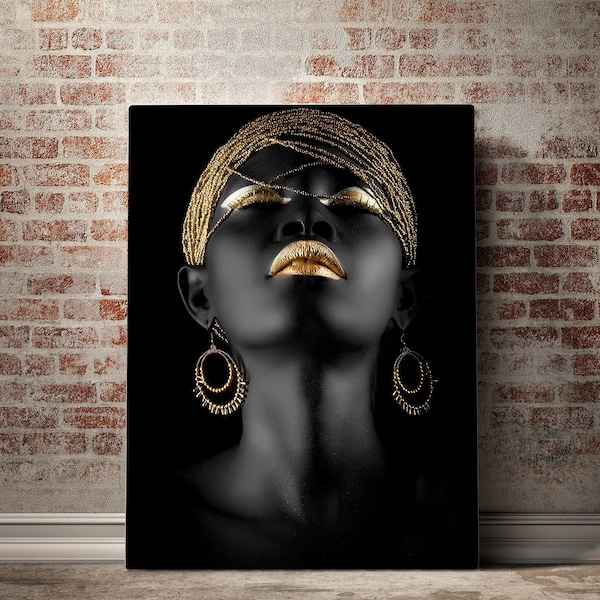 African Black Woman Gold Lip Wall Art - Etsy