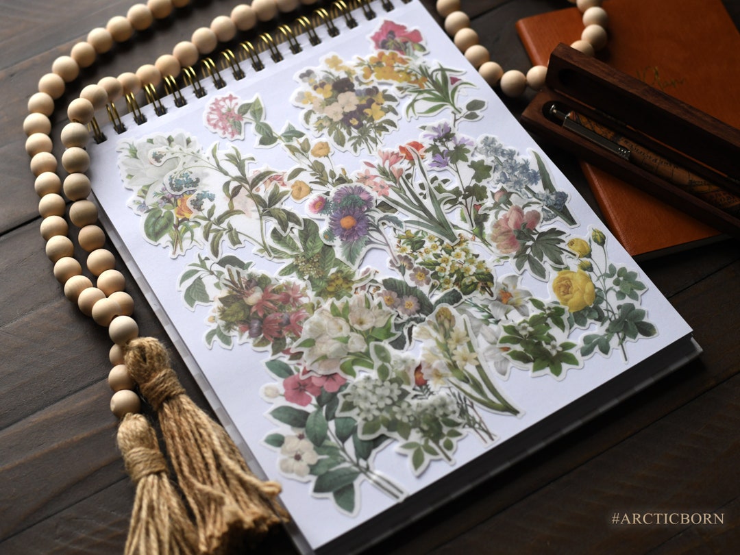 30 Pcs Floral Stickers, Vintage Flower Stickers, Flower Journal Sticker ...