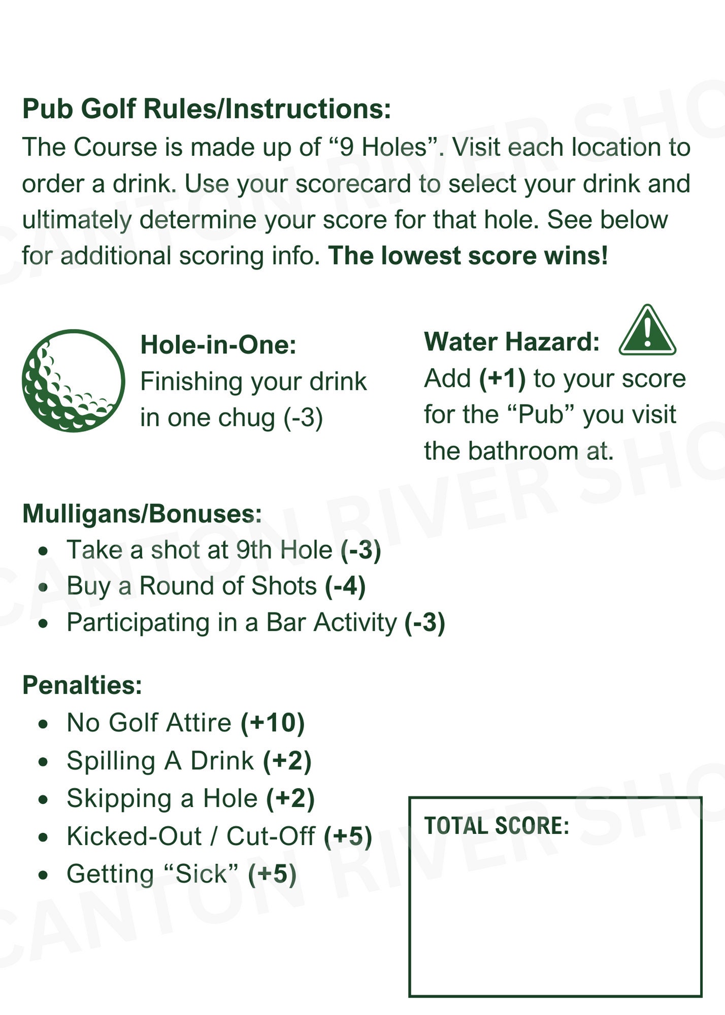 TEMPLATE Pub Golf Score Card - Fully Customizable - Etsy