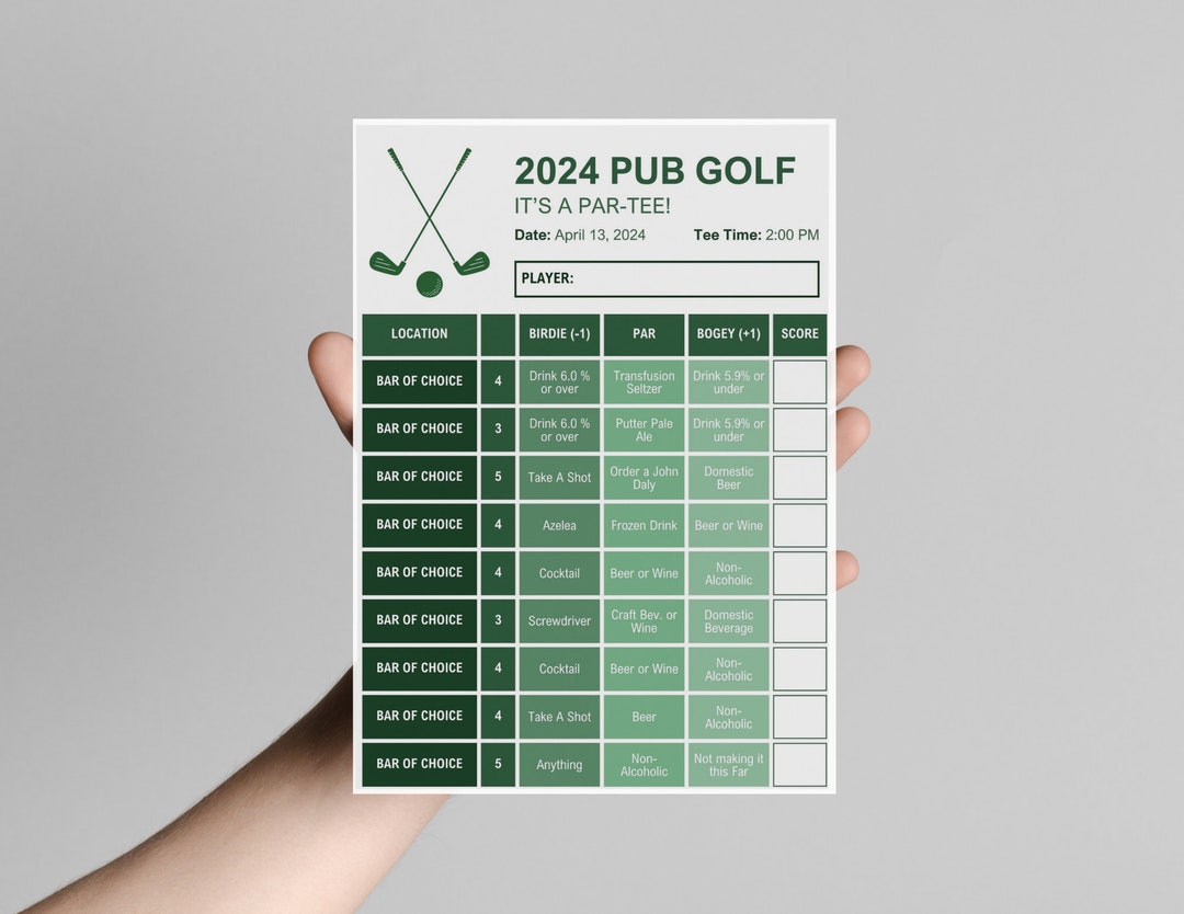 TEMPLATE Pub Golf Score Card - Fully Customizable - Etsy