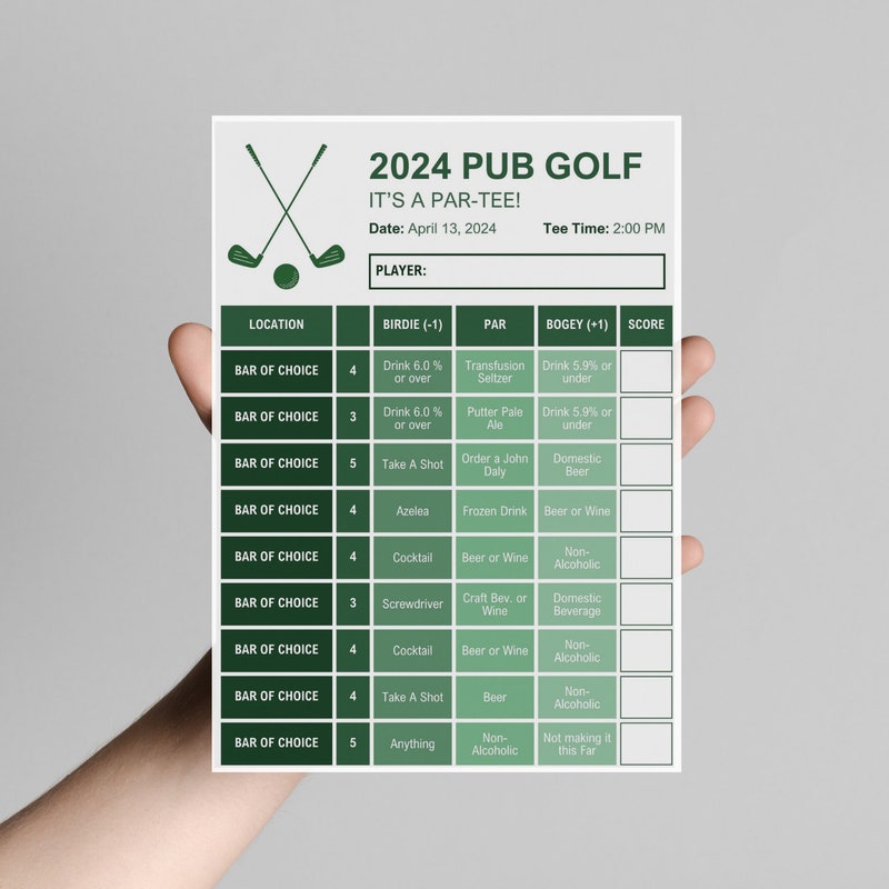 Pub Golf Scorecard - Etsy UK