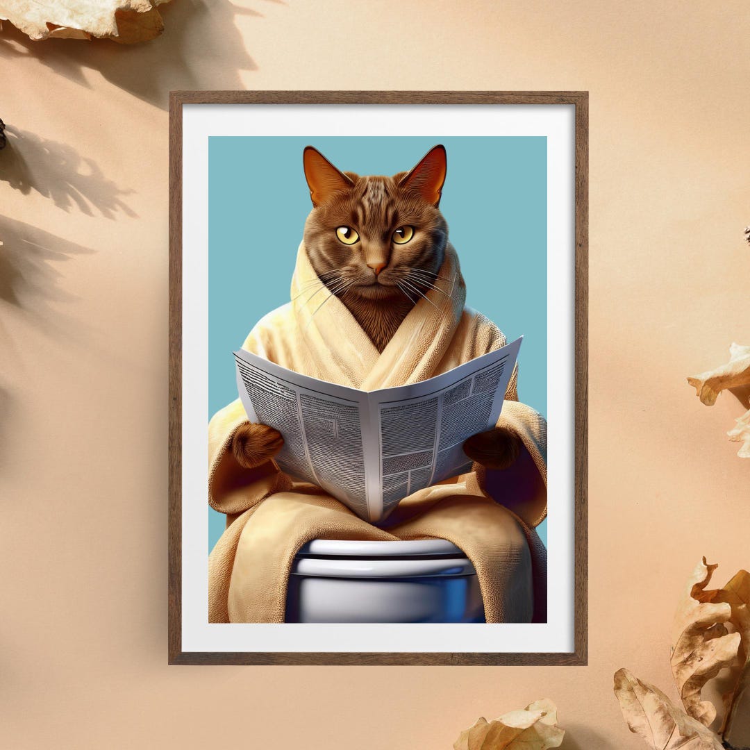 Custom Cat Poster, Cat in Toilet Print, Pet Wall Art, Funny Cat Print ...