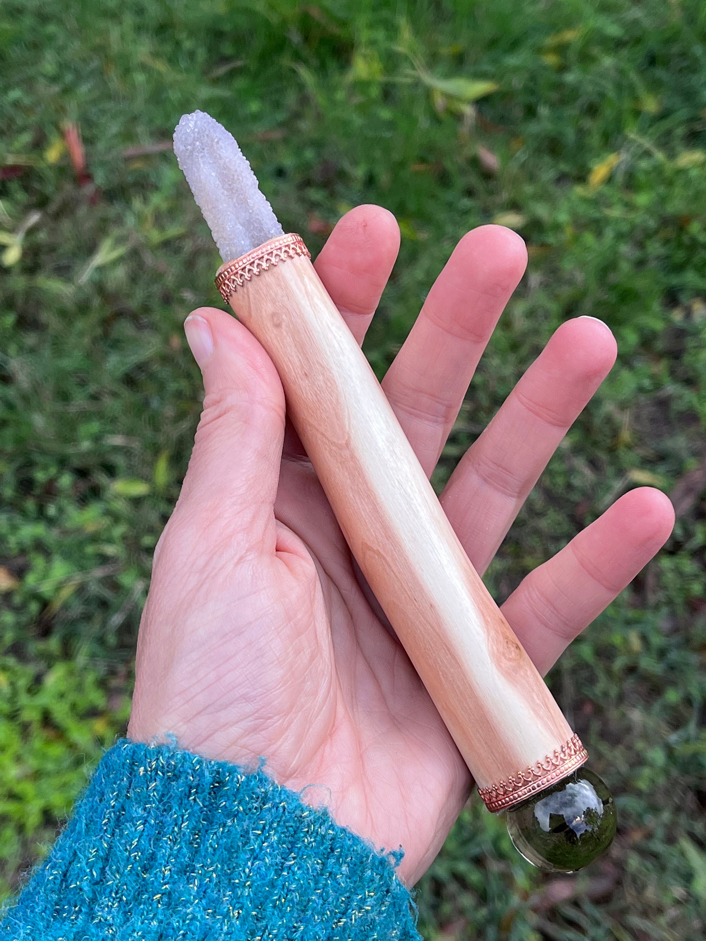 Spirit and Smokey Quartz Wand, Gum Tree Handle and Copper ...