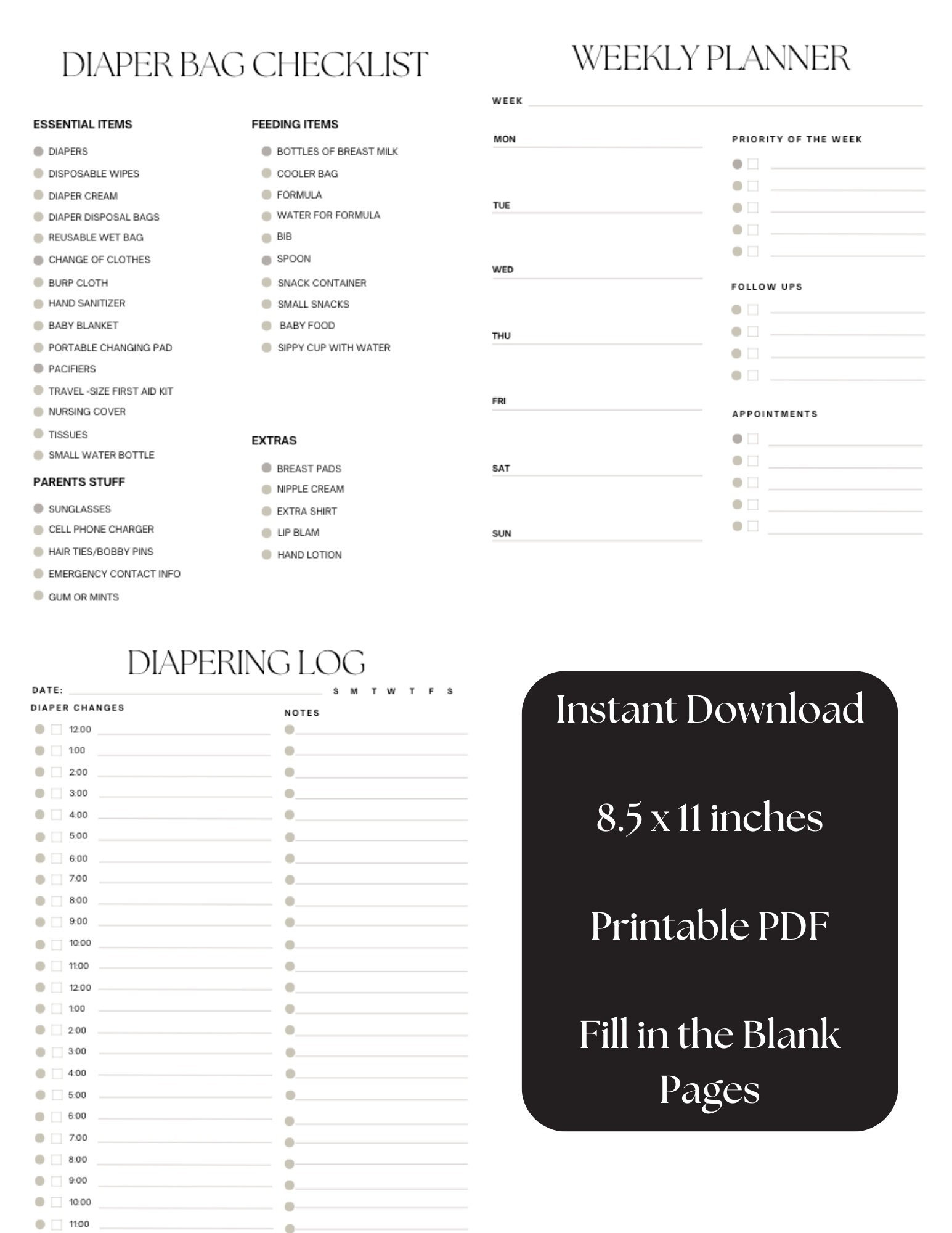 INSTANT DOWNLOAD, New Parent Printable Planner 2024, Mom Planner ...