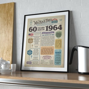 1964 60th Birthday Newspaper, 60th Birthday Sign, Party Decorations ...