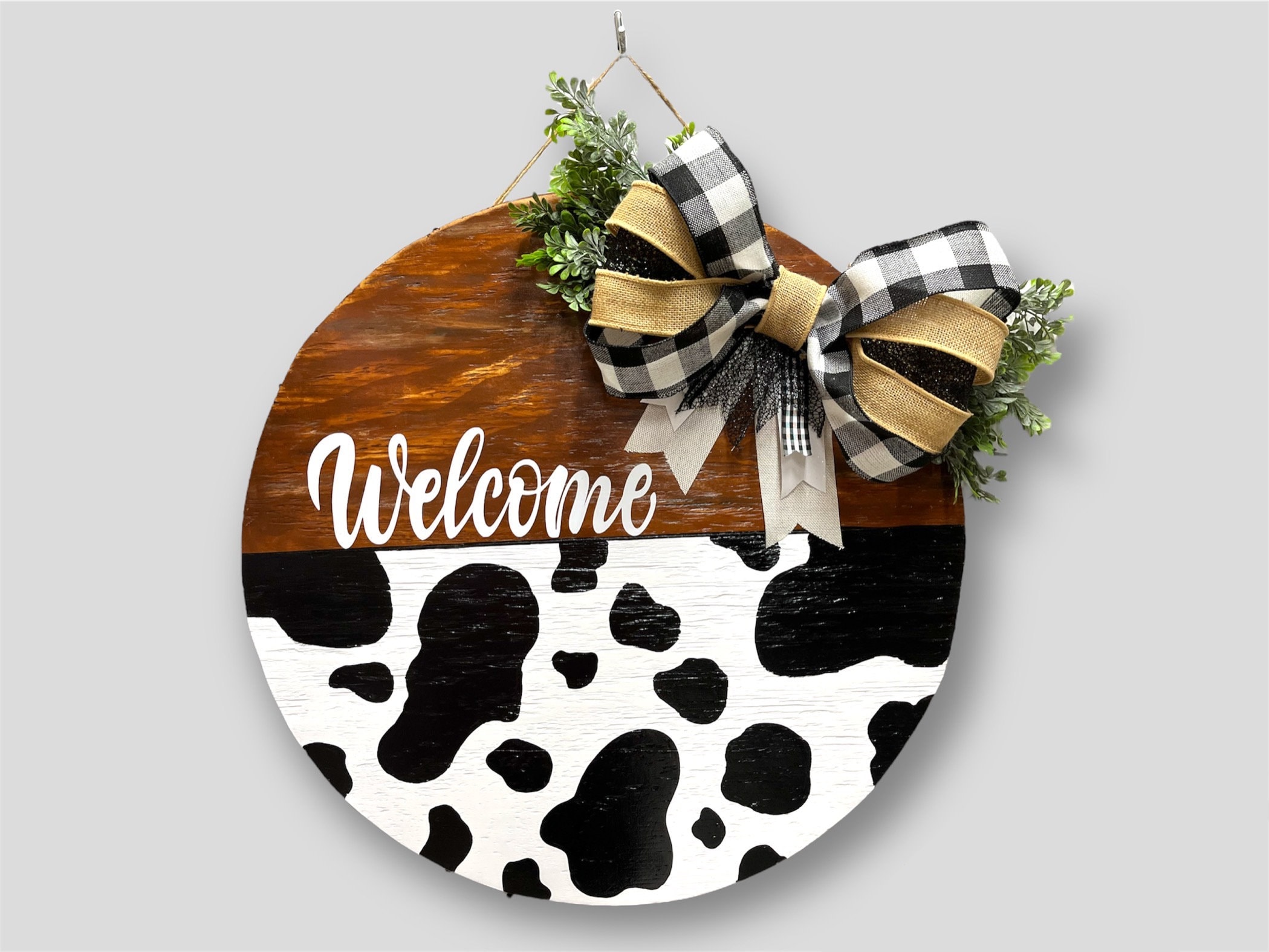 Painted Circle Cow Print-welcome Sign - Etsy