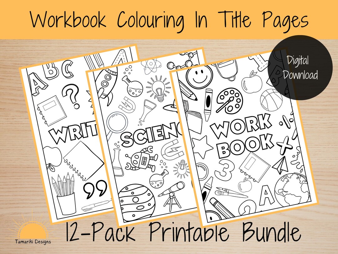 School Workbook Title Pages: Coloring Activity Sheets (digital Download ...