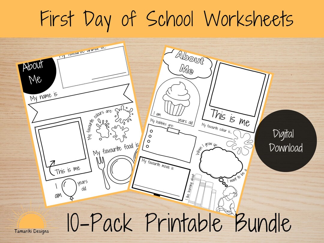First at School Day Printable Bundle, Back to School Worksheets, Summer ...