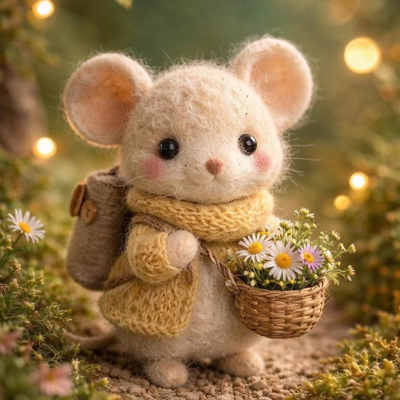 Felt Mouse Figurine, Handmade Miniature, Whimsical Cottagecore Decor ...