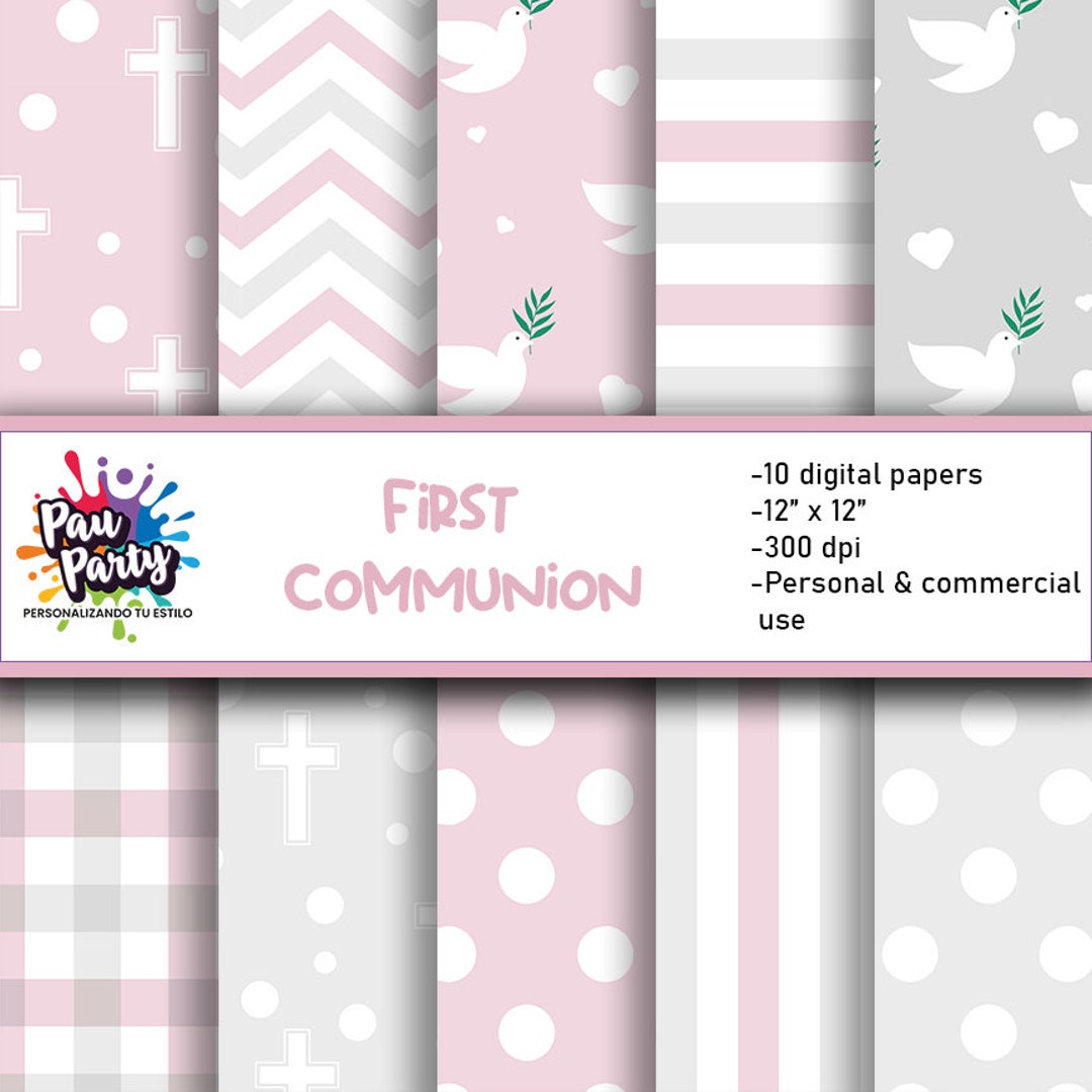 First Communion Digital Papers for Girl - Etsy