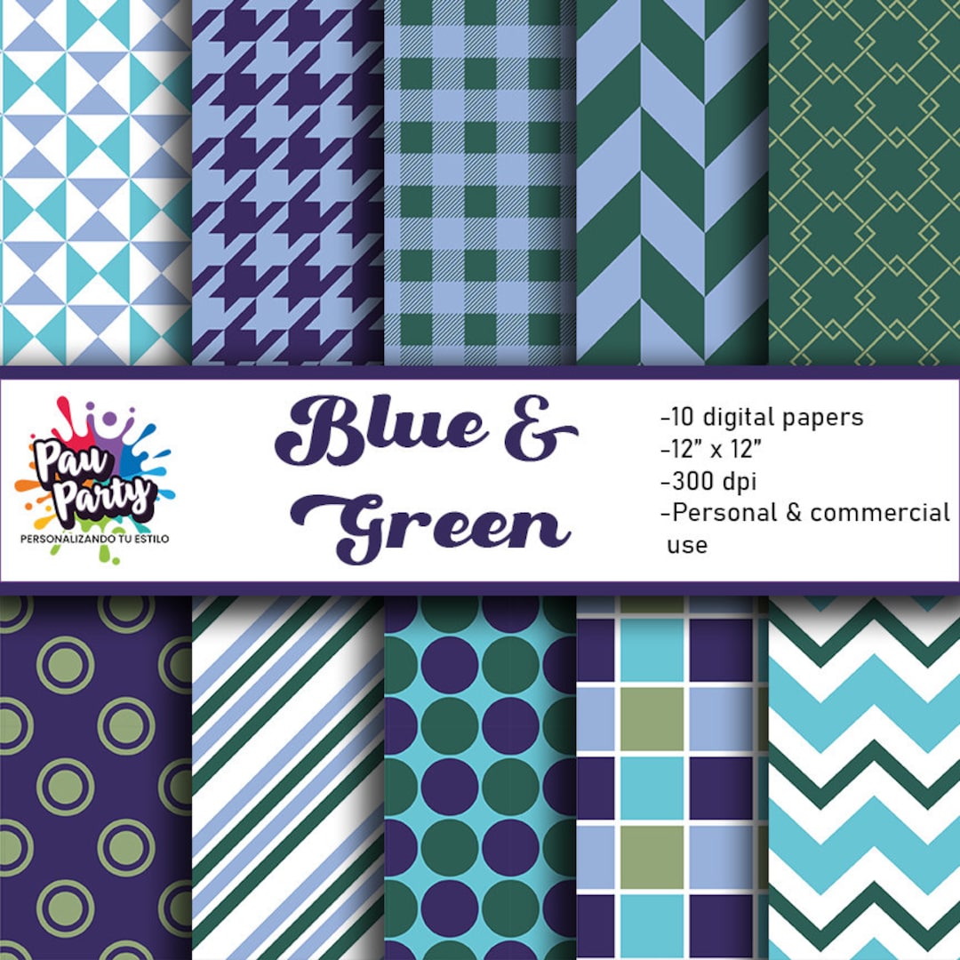 Blue & Green Digital Paper - Etsy