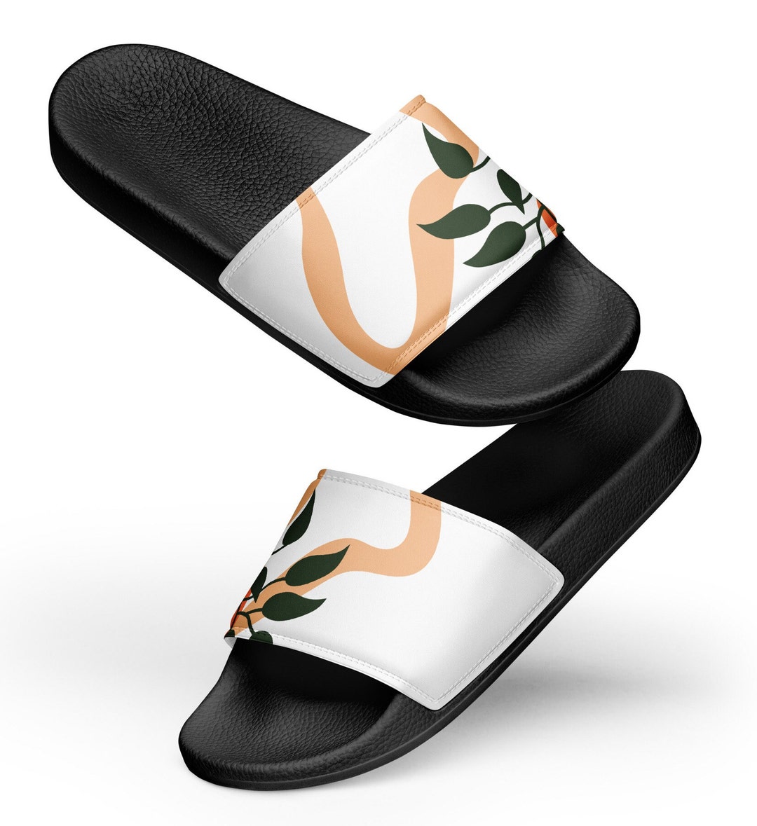 Abstract Green Leaf Women's Slides: Stylish Summer Sandals - Etsy