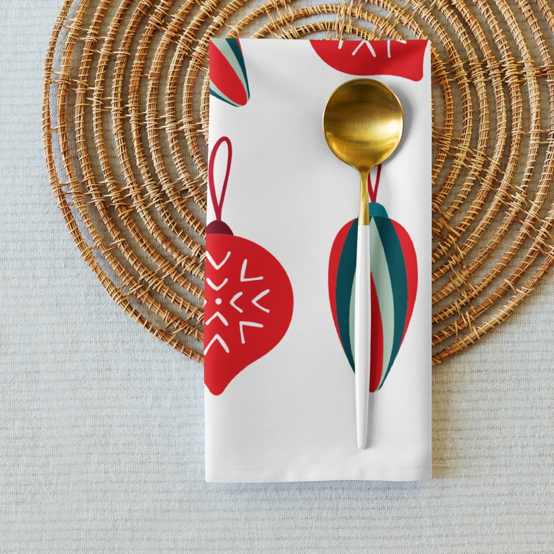Festive Cloth Napkin Set, Jingle Bell Design, Decorative Branch ...