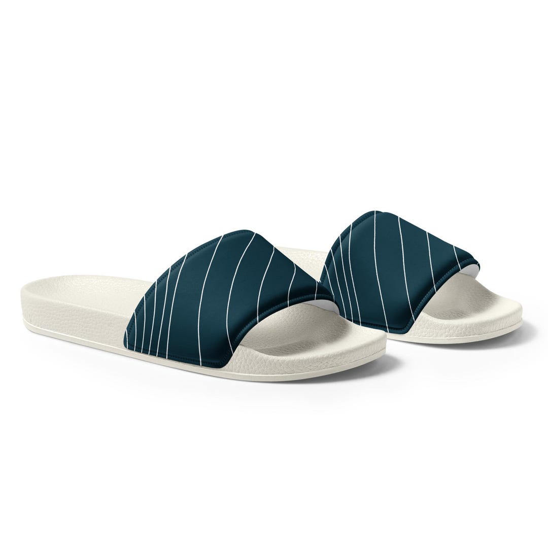Men's Teal Striped Slide Sandals: Comfort Indoor Outdoor Shoes - Etsy