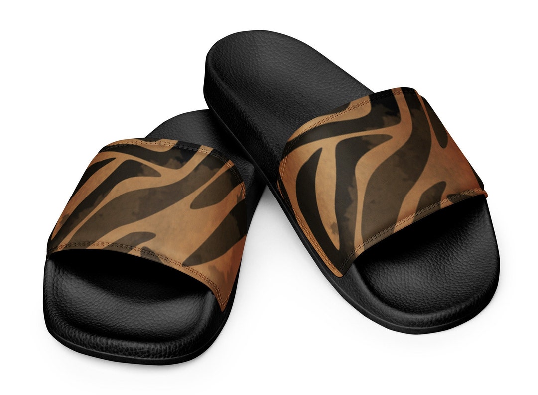 Tiger Print Power Men's Slides, Unique Slide Sandals, Tiger Design ...