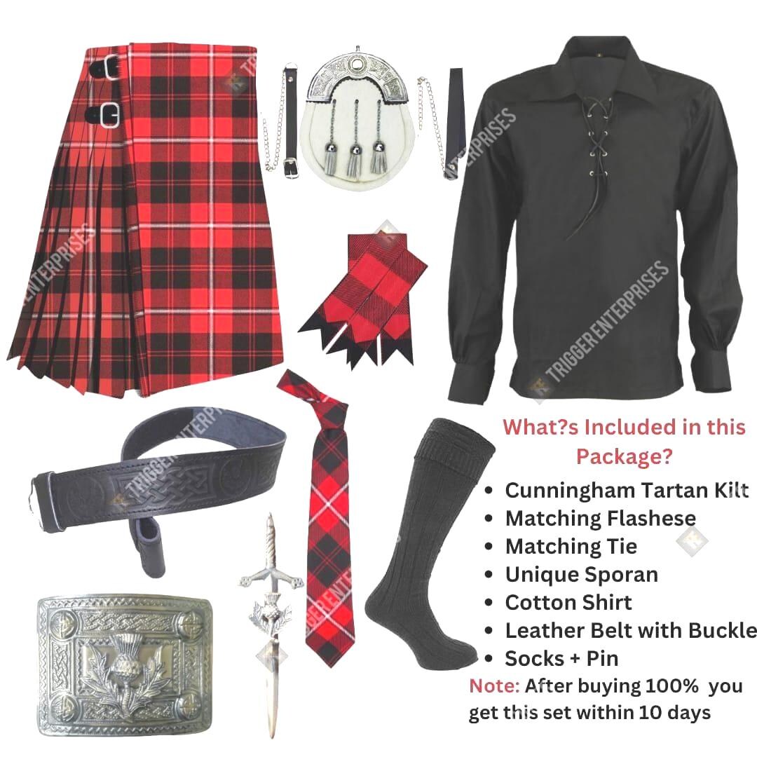 Cunningham Tartan Kilt Outfit – Complete Scottish Kilt Set With Sporran ...