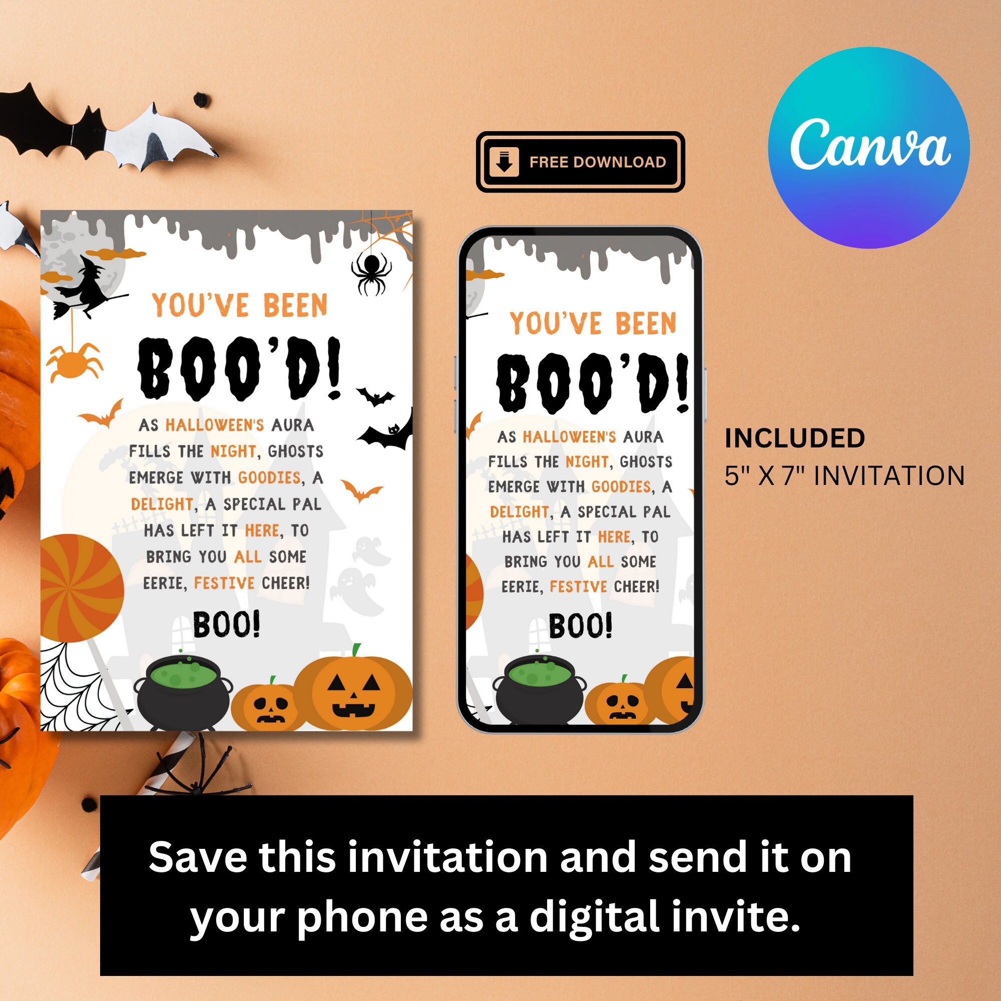 Editable Halloween You've Been Boo'd! Card, Halloween Printable, You've ...