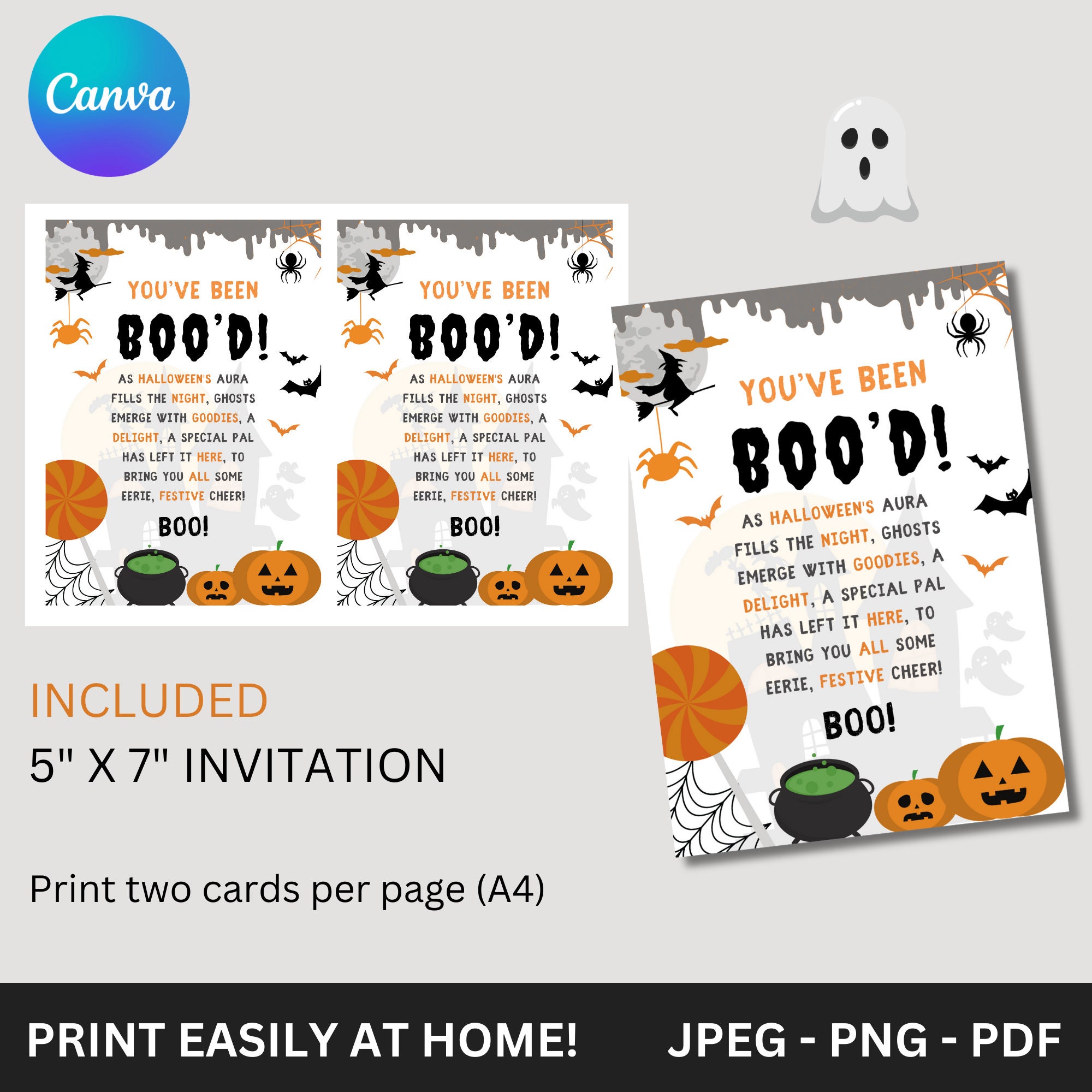 Editable Halloween You've Been Boo'd! Card, Halloween Printable, You've ...