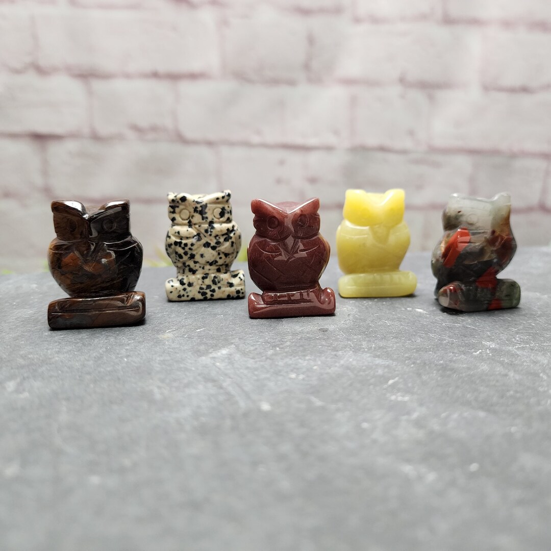 Adorable Owl Carving - African Bloodstone | Tiger's Eye | Dalmatian ...