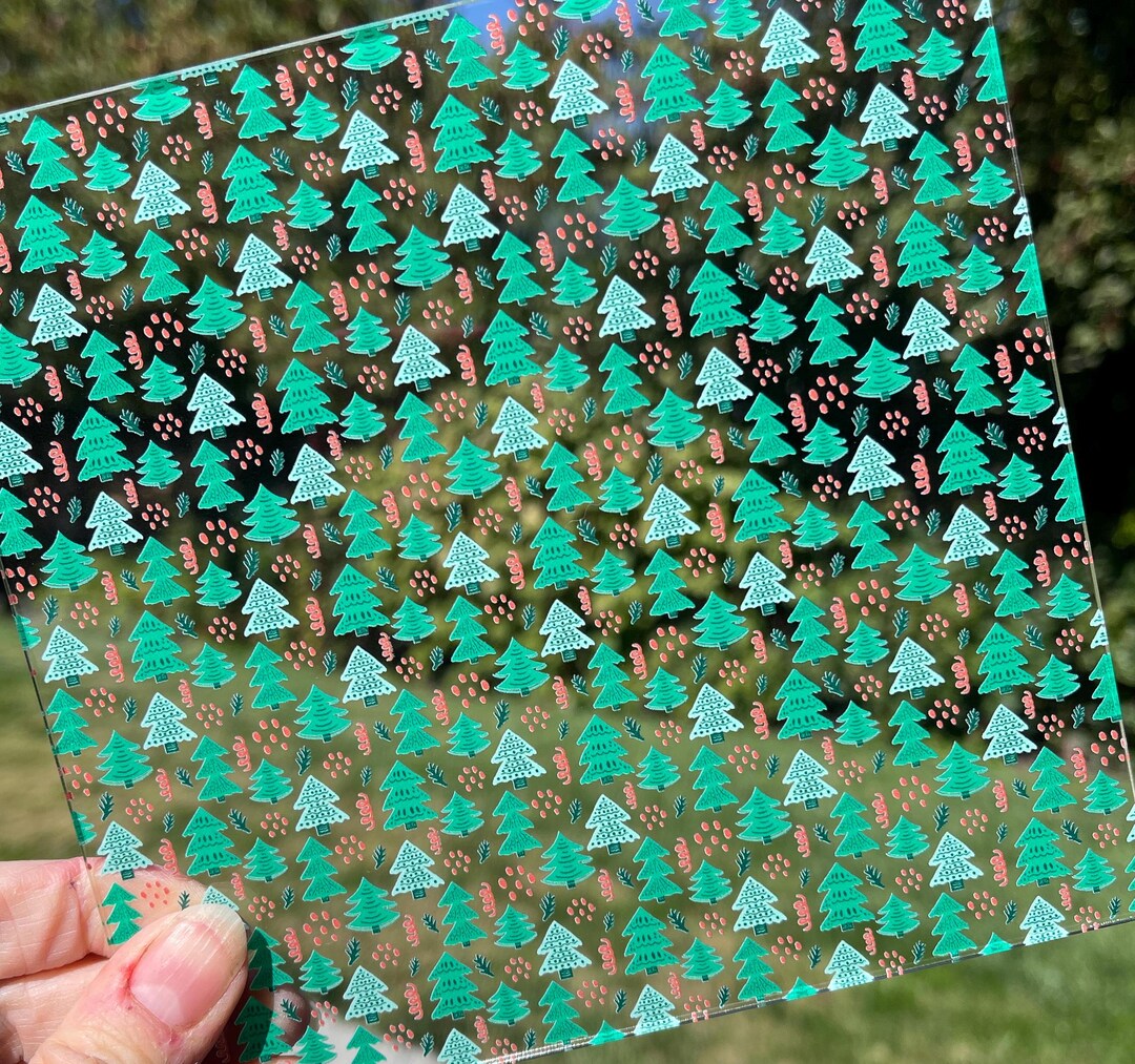 Christmas Tree Patterned Acrylic Sheet Clear Core One Sided UV Printed ...
