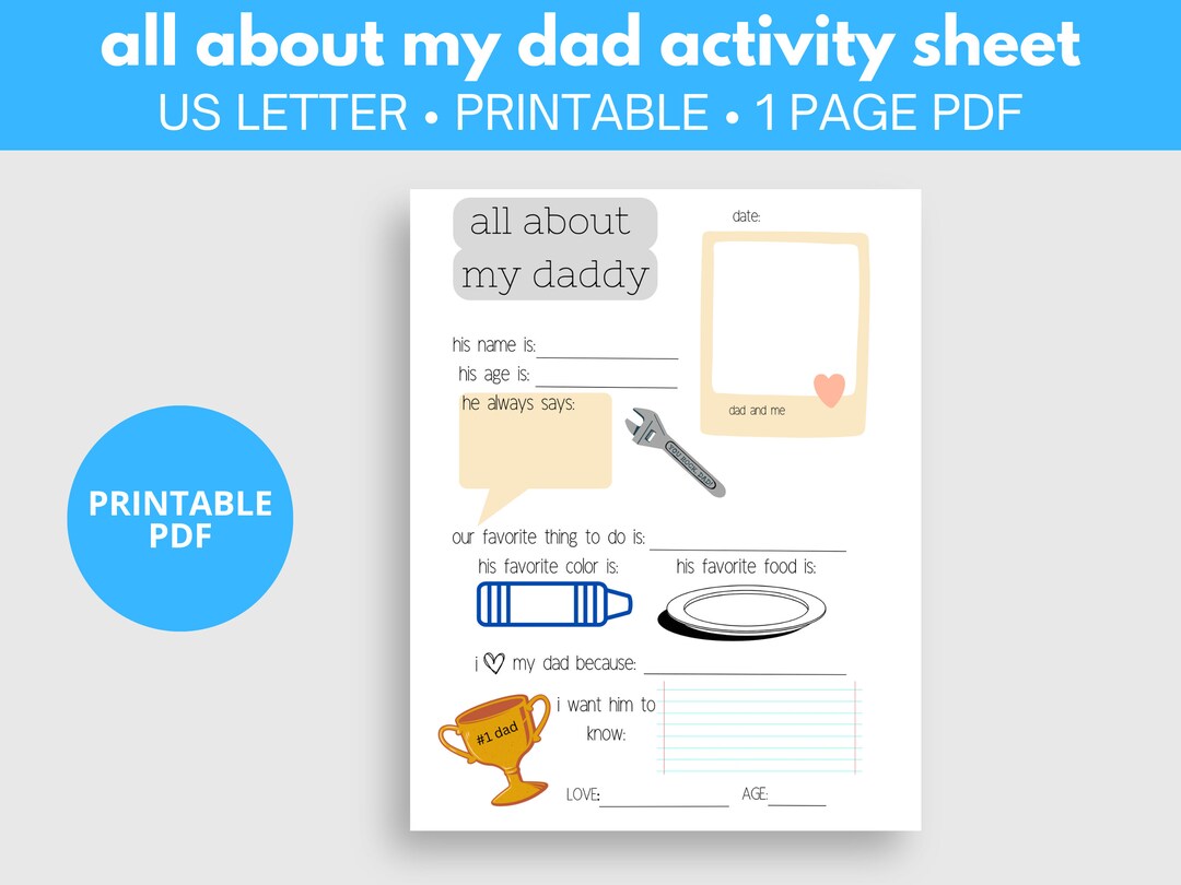 All About My Dad Activity Printable Worksheet - Etsy