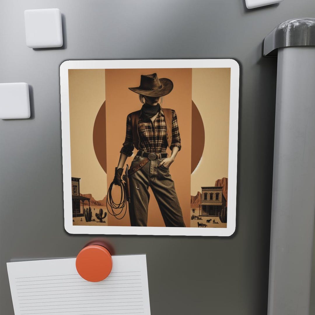 Vintage Wild West Cowgirl Magnet, Retro Western Die-cut Fridge Decor ...