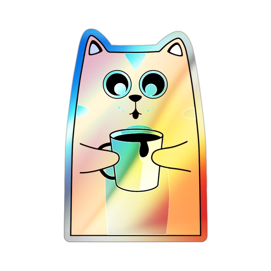 Cute Cat Coffee Lover Sticker Set, Cat Mom Gift, Holographic Decals ...