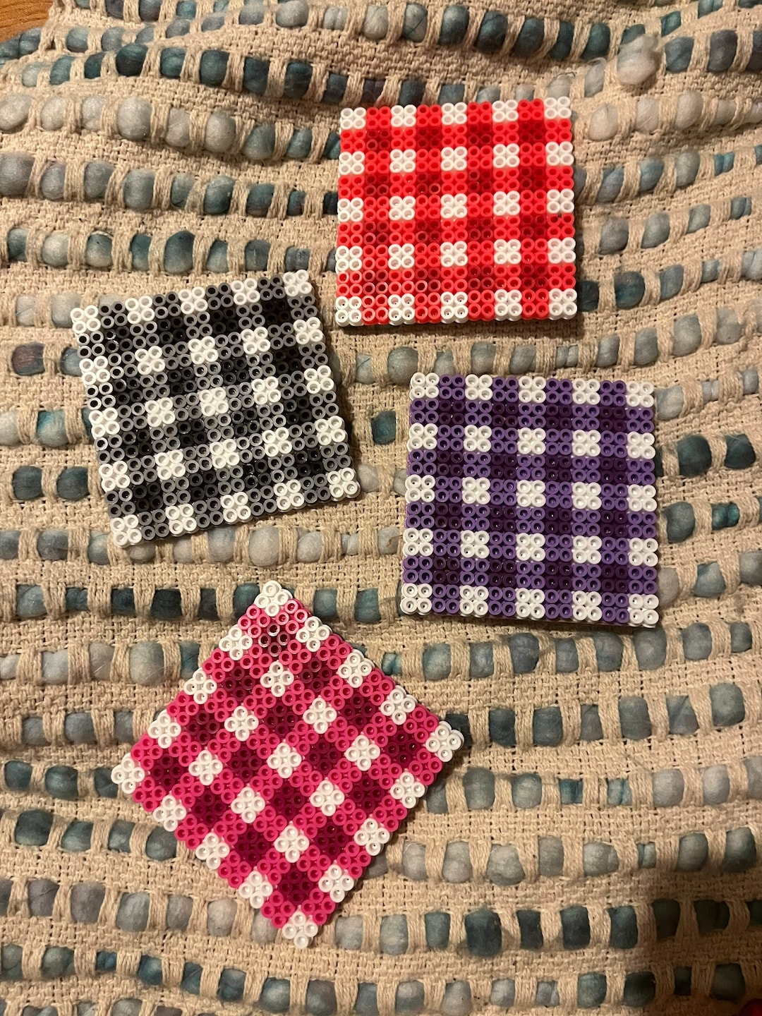 Perler Bead Picnic Styled Coasters Set of 4 - Etsy